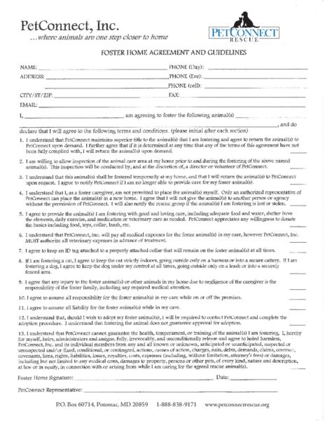 PCR Foster agreement Dec 2012 - PetConnect Rescue